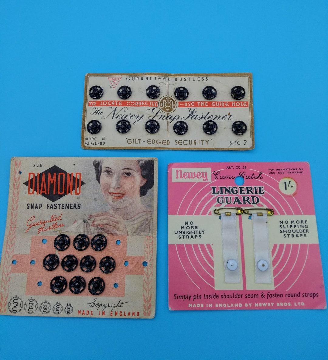 3 Cards, 1950s DIAMOND SNAP FASTENERS Size 2, Vintage Snap Fasteners ...