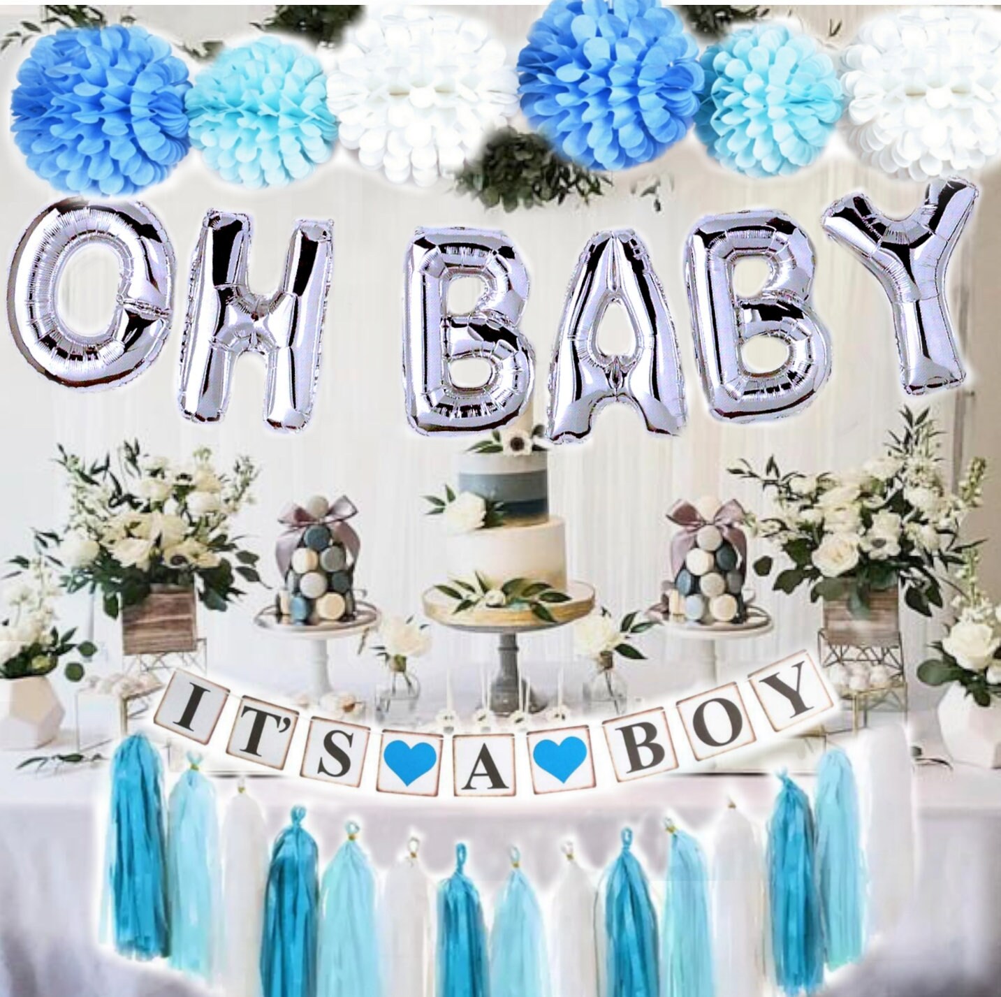 Baby Shower Decoration Kit For Boy Blue And Silver Baby Shower Etsy Baby Shower Decoration Kit For Boy Blue And Silver Baby Shower Etsy