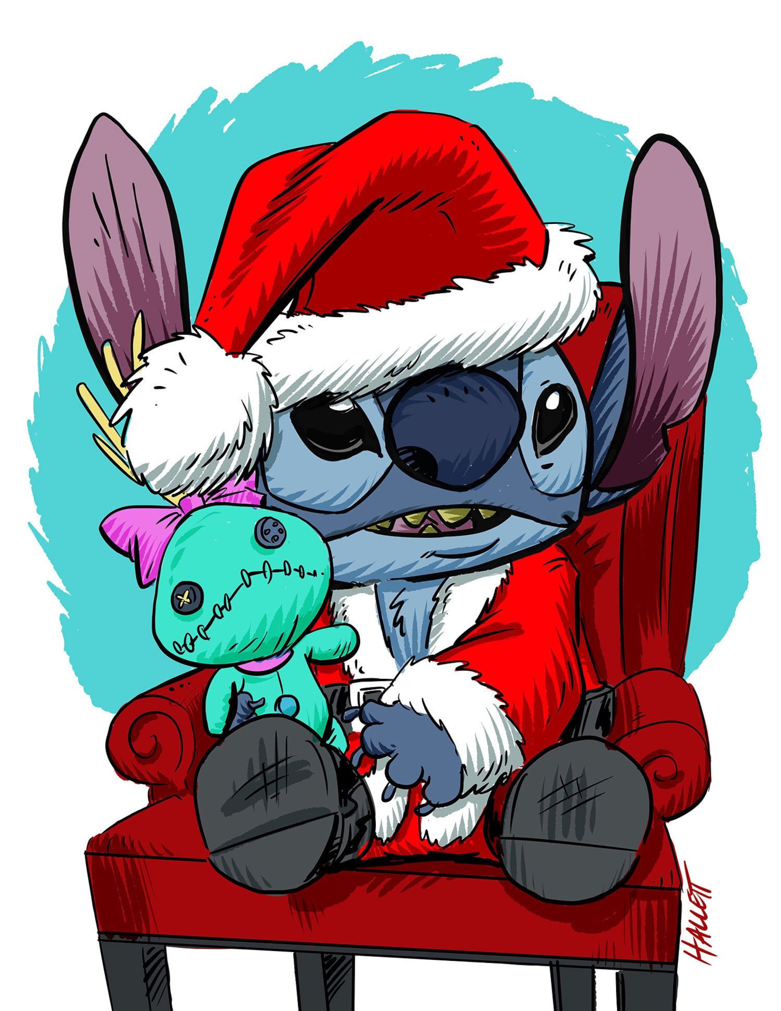 Parody Fan Art of Stitch from Lilo & Stitch Dressed as Santa | Etsy