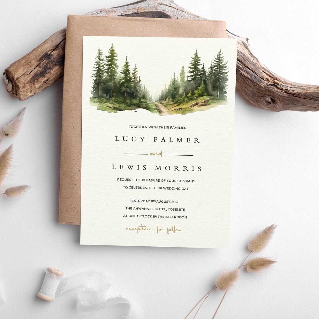Mountain Wedding Invitation, Forest Wedding Invite, Woodland Wedding ...