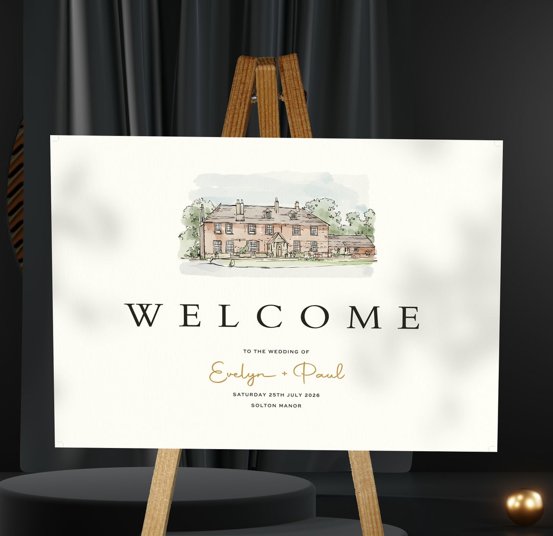 Venue Illustration Welcome Sign, Wedding Welcome Sign, Wedding Welcome ...