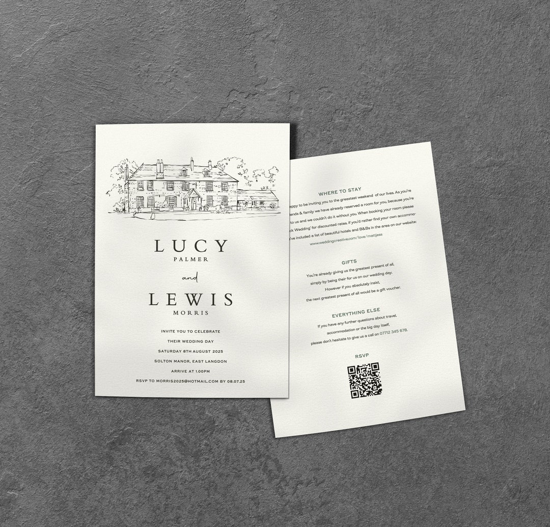 Venue Sketch Wedding Invites, Venue Invitation, Venue Wedding ...
