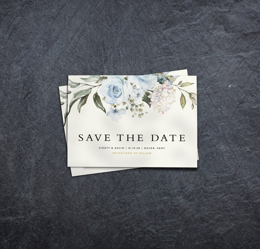 Blue Roses Save the Date Powder Blue Save the Dates Cards - Etsy