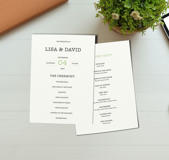 Simple Order of Events Card Bridal Party Timeline Wedding | Etsy