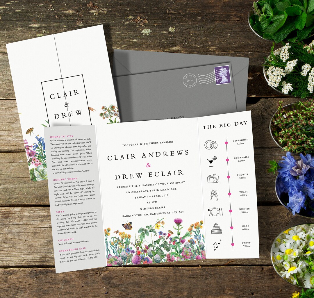 Gatefold Wedding Invitation Floral Wedding Invite Wedding - Etsy
