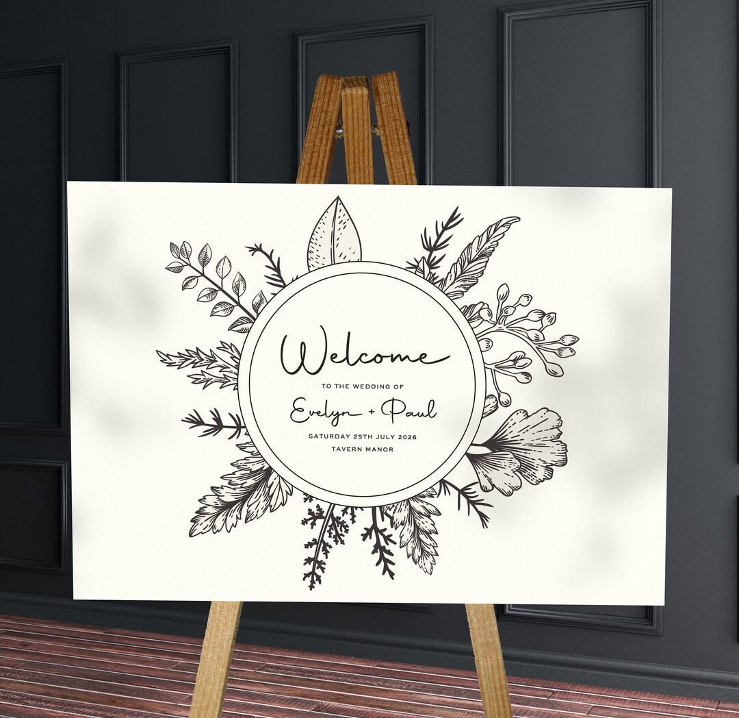 Black and White Welcome Sign Wedding, Wedding Welcome Sign, Wedding ...