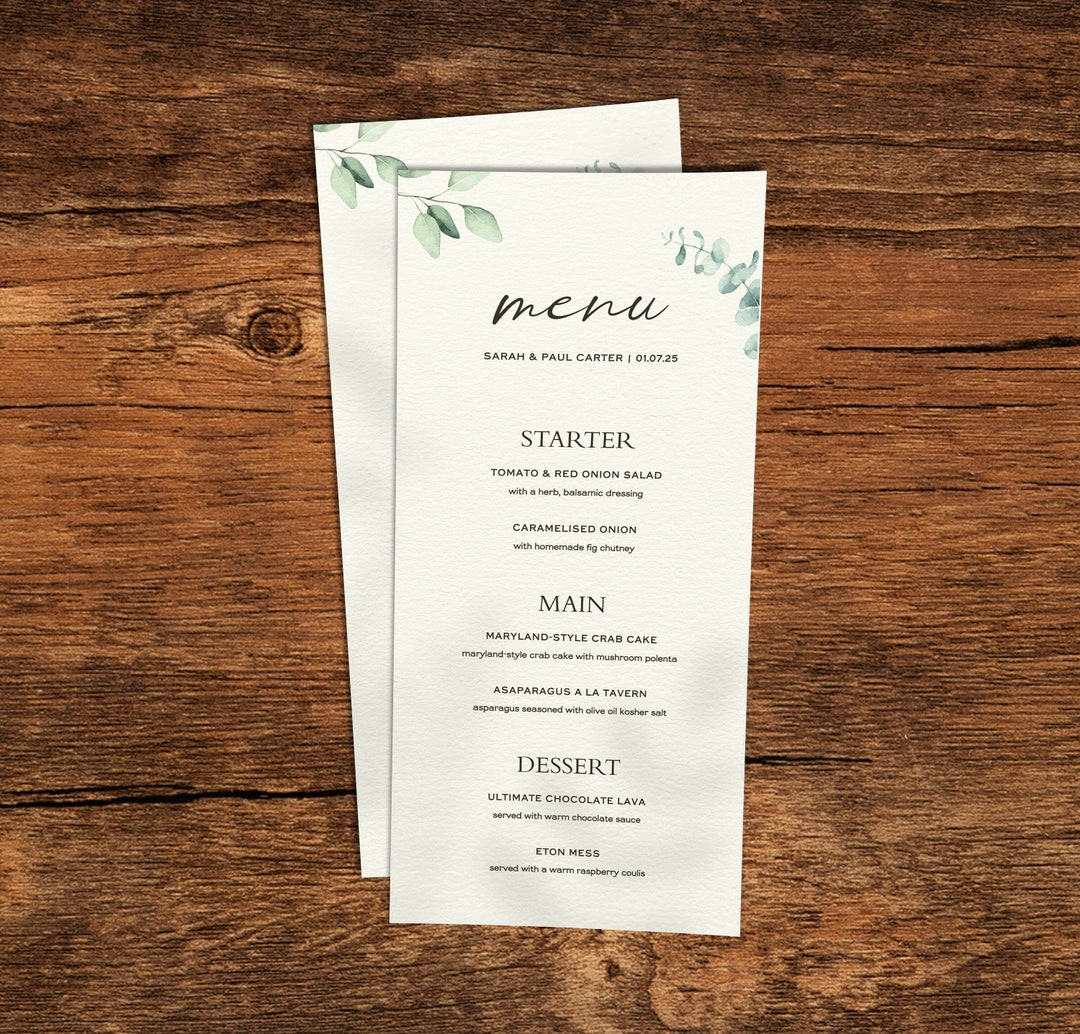 Printed Wedding Menu, Wedding Menu Cards, Menus for Wedding, Wedding ...