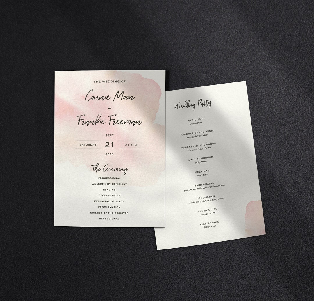 Simple Order of Events Card Bridal Party Timeline Wedding - Etsy