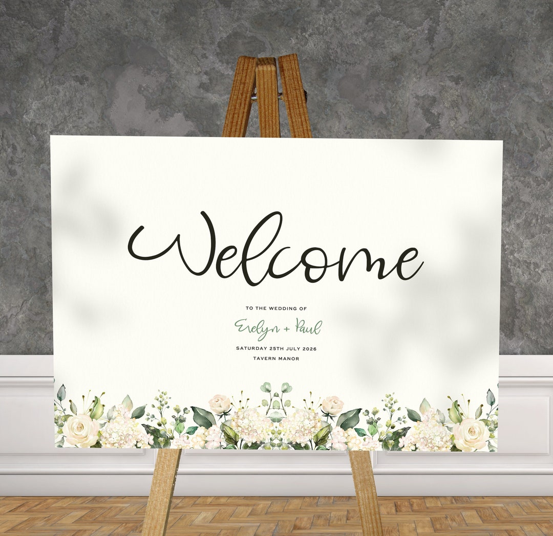 White Roses Welcome Sign Wedding, Wedding Welcome Sign, Wedding Welcome ...