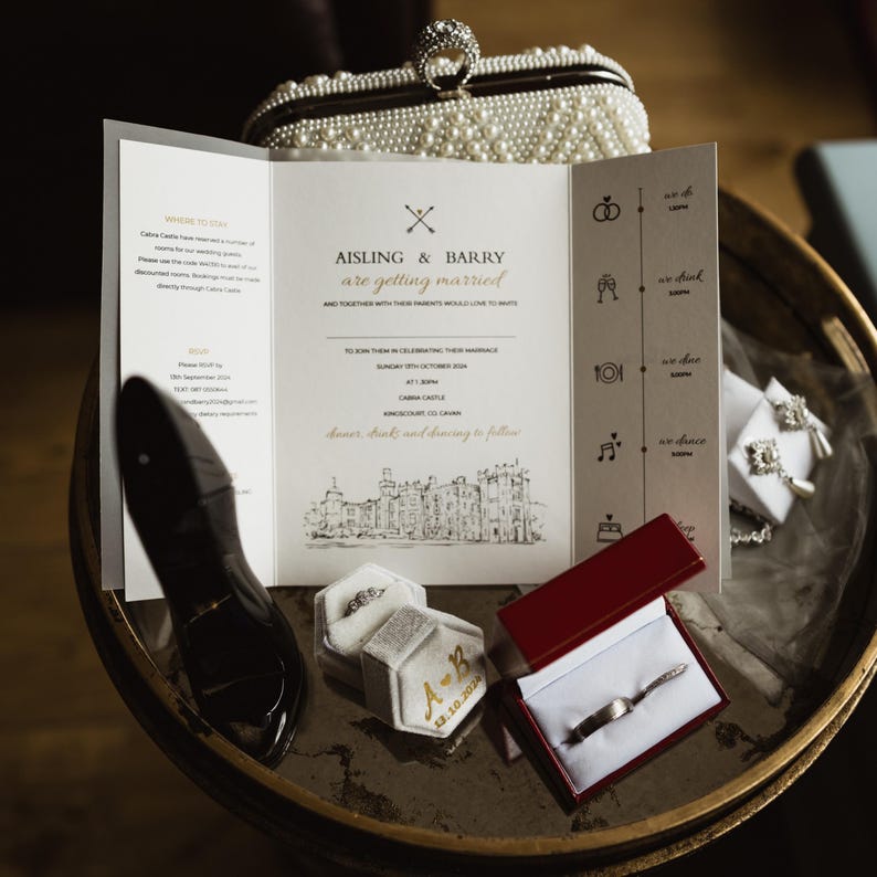 Gatefold Wedding Invitation With Colour Venue Sketch Personalised ...