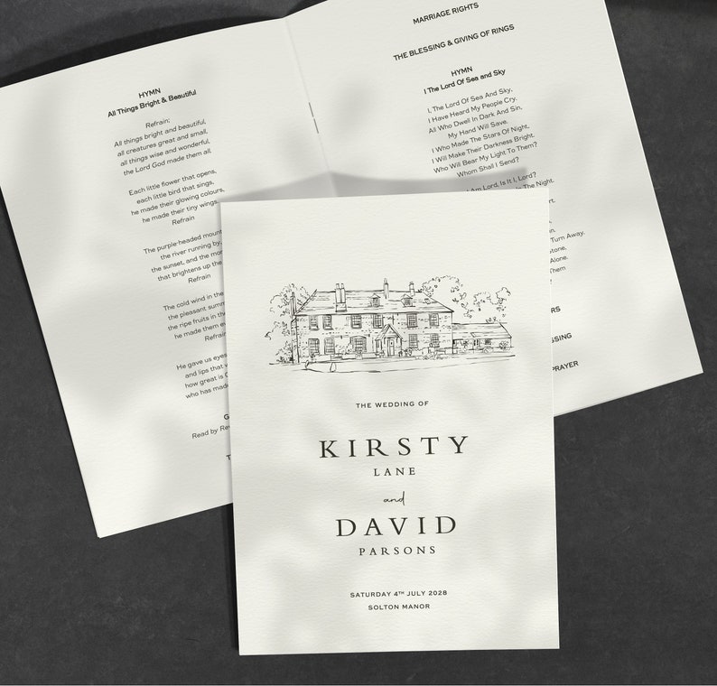Venue Sketch Order of Service Booklet Personalised Wedding Ceremony ...