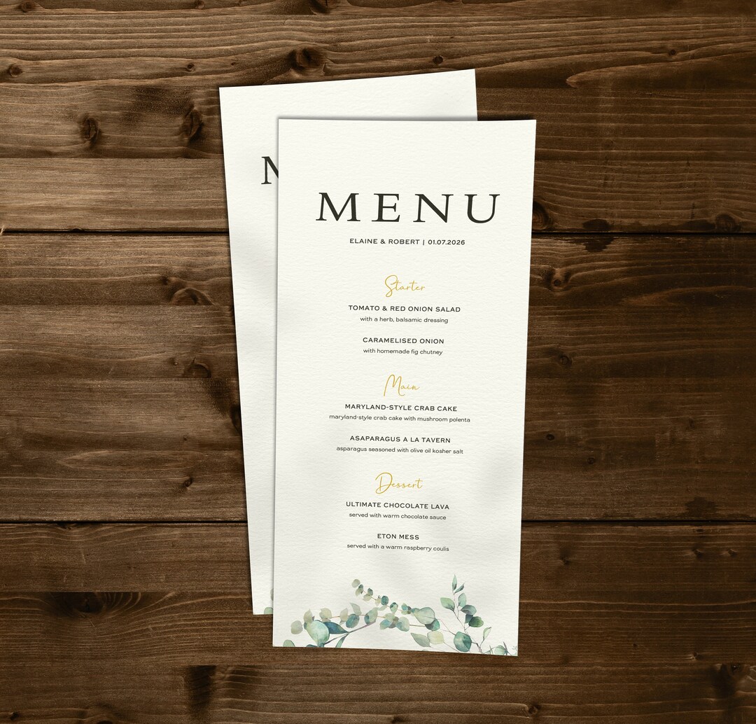 Eucalyptus Wreath Wedding Menu – Modern Green Foliage Menu Card - Etsy