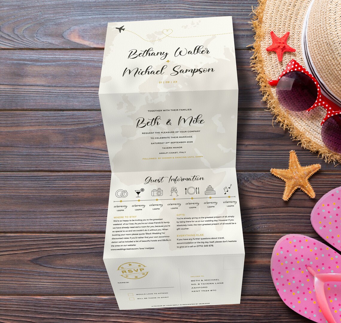 Destination Wedding Invitation, Wedding Abroad Invites, Beach Wedding ...