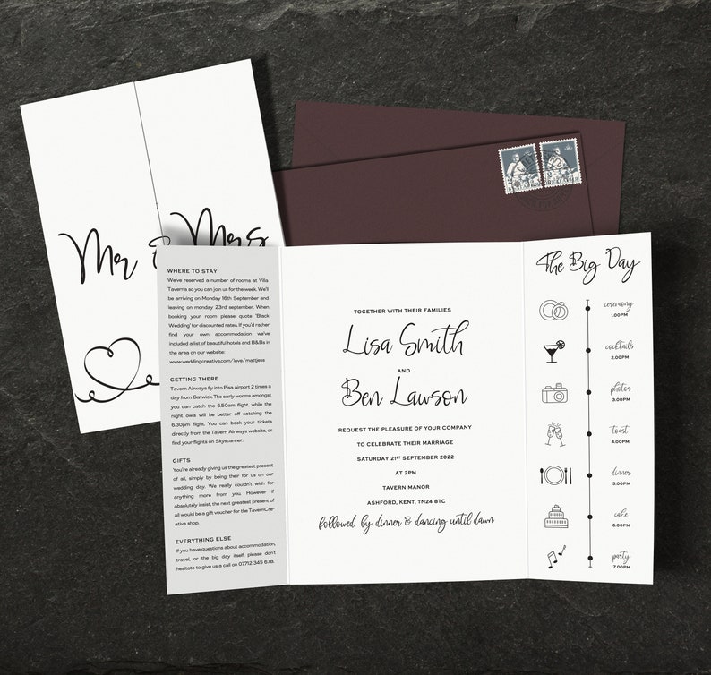 Wedding Invitation Gatefold Wedding Invites Folded Wedding - Etsy