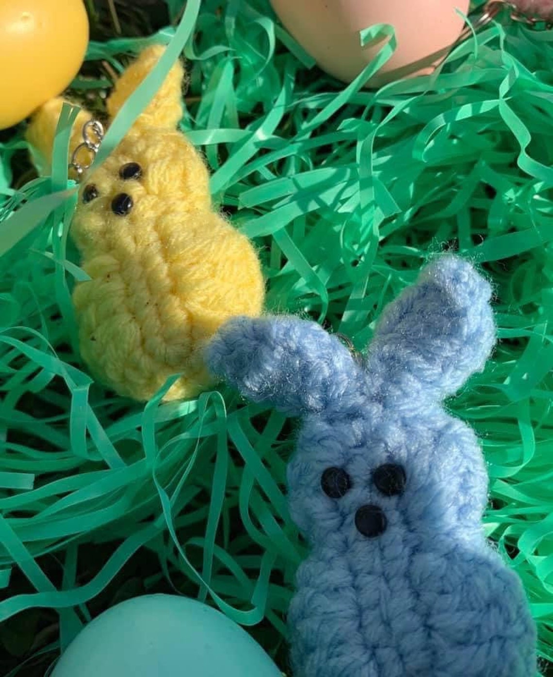 Easter bunny peep keychain crocheted gift cute pink purple | Etsy