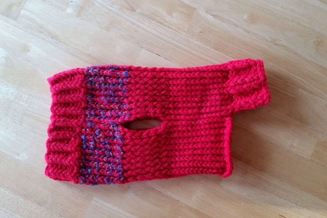 Red Medium Multi Dog Sweater, Hand Loom Knit, Acrylic Dog Sweater ...