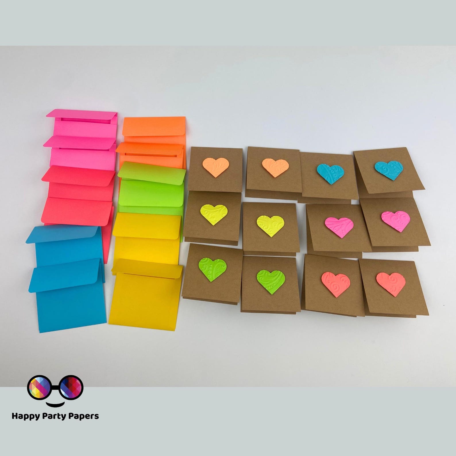 Set of 12 Mini Neon Cards With Matching Envelopes | Blank 2.5x2.5 In ...