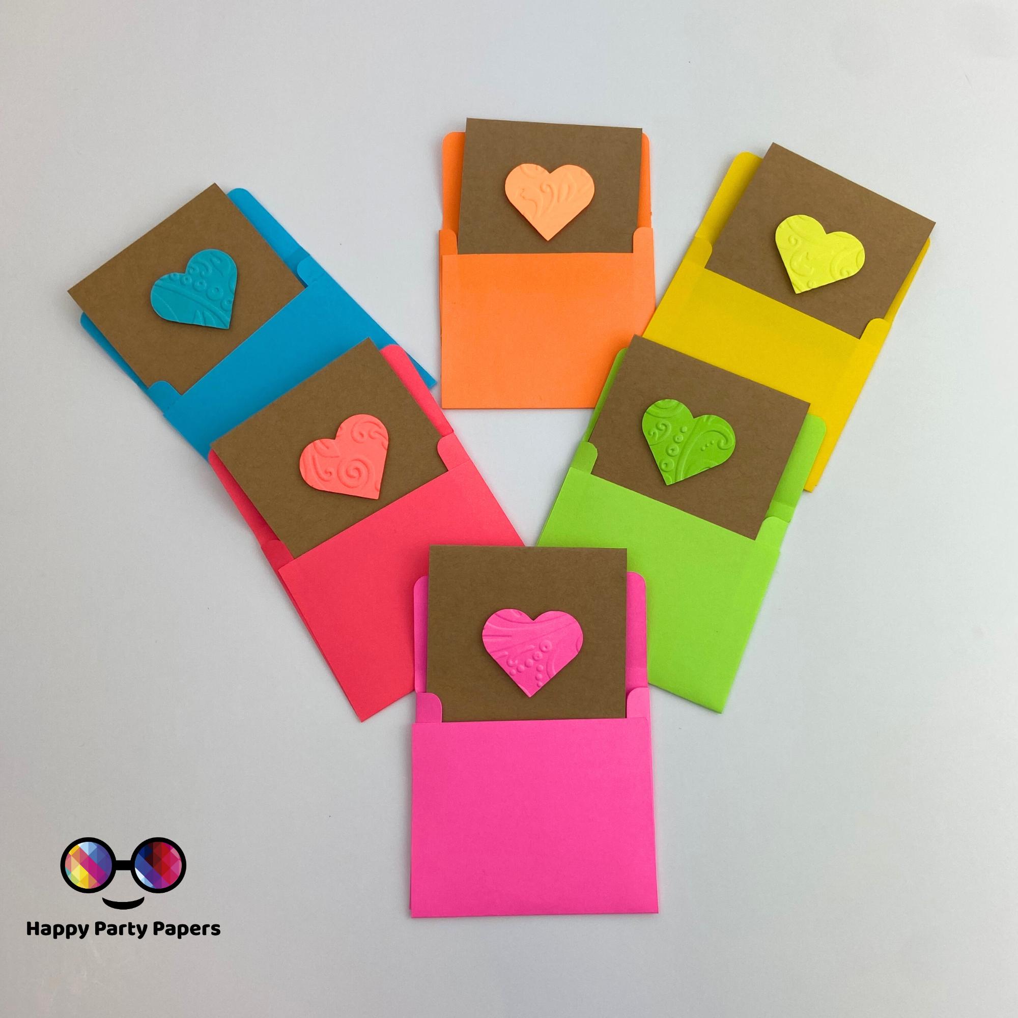 Set of 12 Mini Neon Cards With Matching Envelopes | Blank 2.5x2.5 In ...