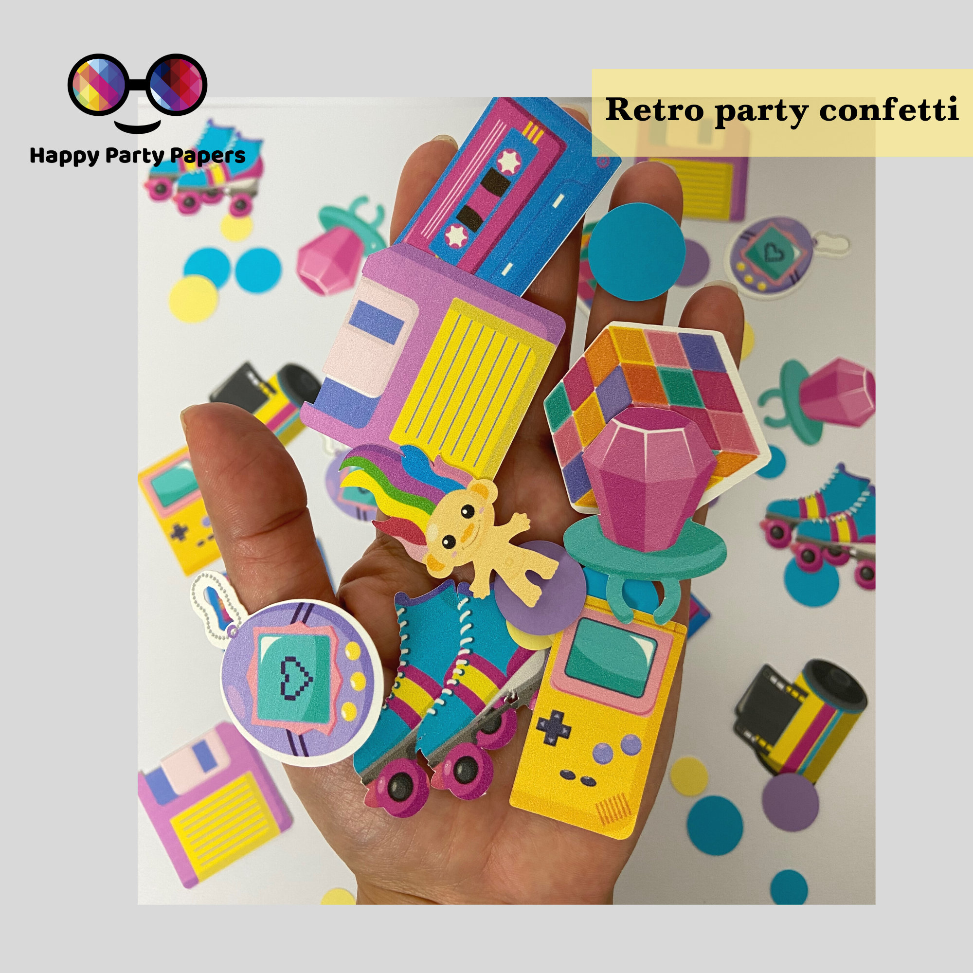 100 Pieces Retro Paper Party Confetti, Retro Party Decor, 90's Confetti ...