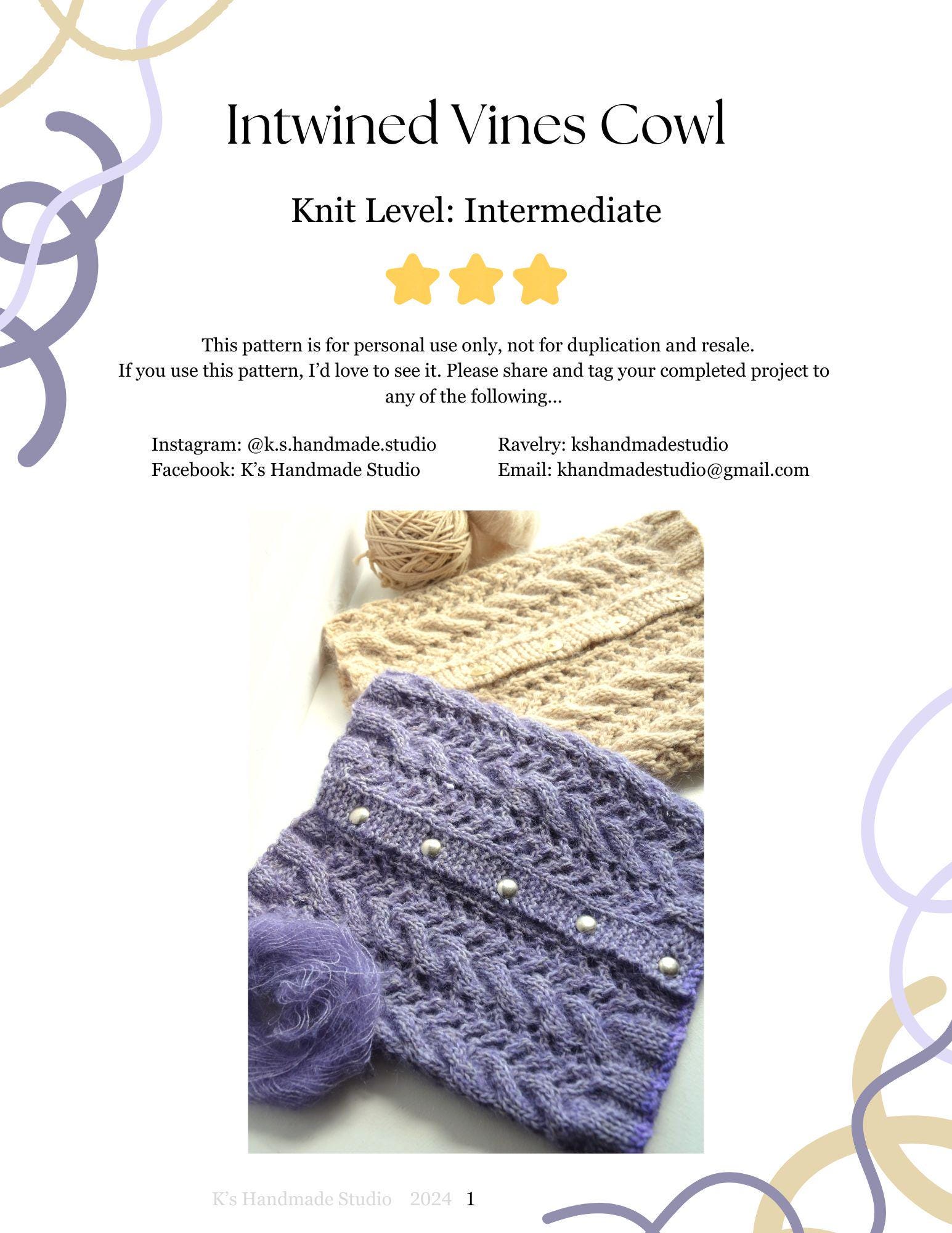 Intwined Vines Cowl, PDF Knit Pattern, Intermediate Level - Etsy