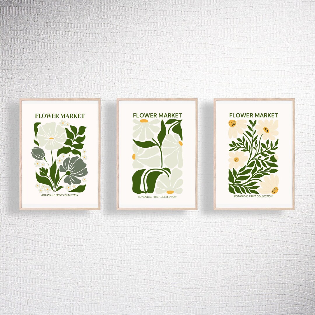 Flower Market Triple Poster Set Green Summer Flowers Botanical Garden ...