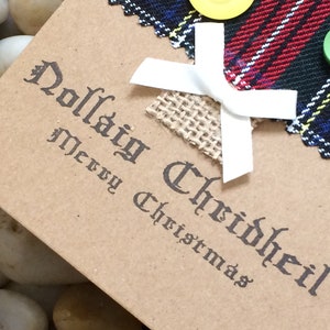 4 Pack Nollaig Chridheil Scottish Tartan Christmas Tree Cards, Rustic ...