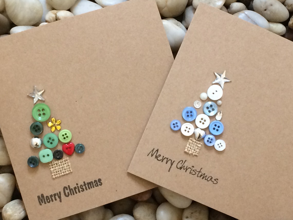6 Pack Button Bauble Holiday Cards, Rustic Holiday Cards, 3d Cards ...
