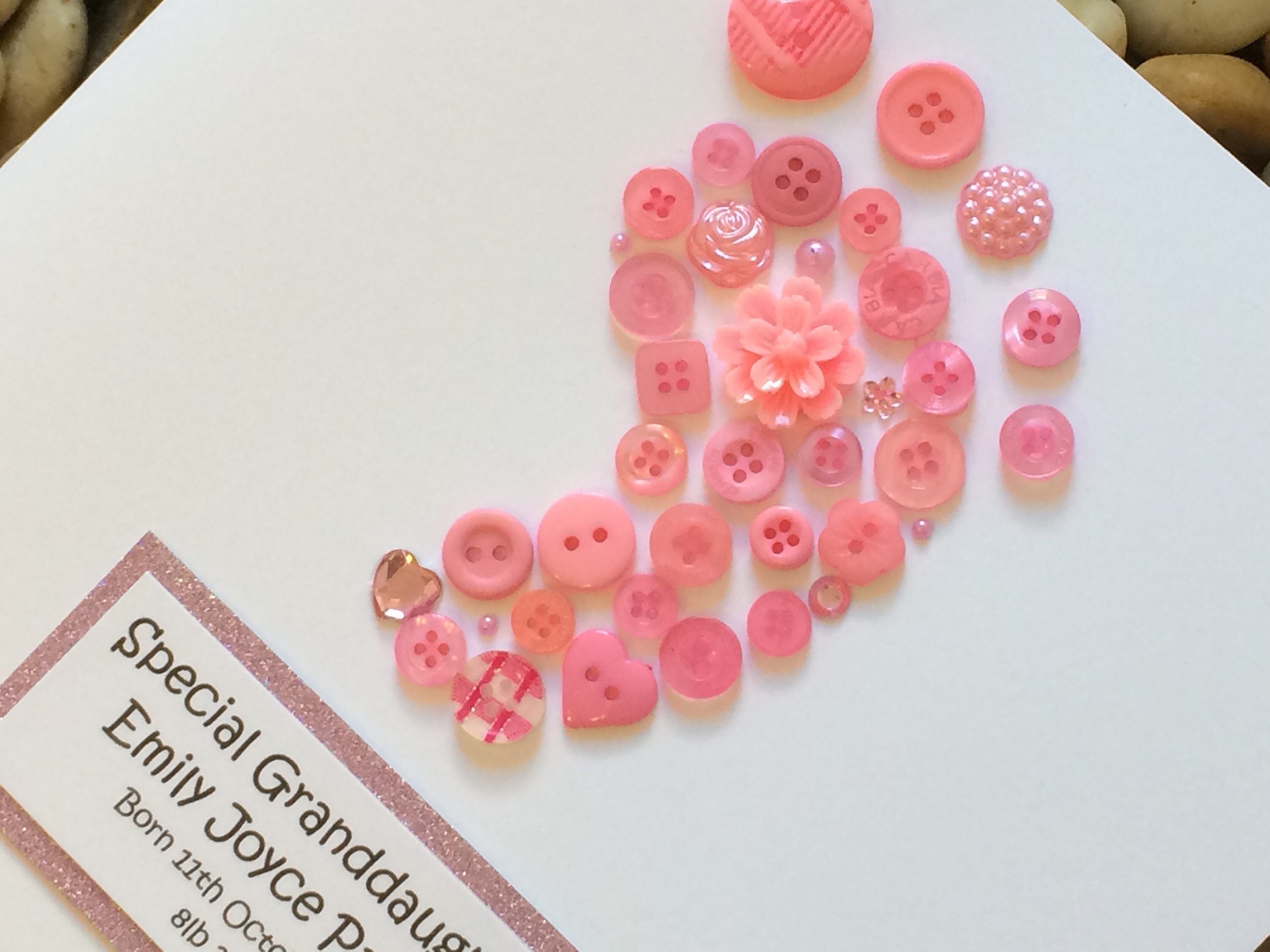 Personalised New Baby Girl Card, Footprint, Button Card, Handmade ...