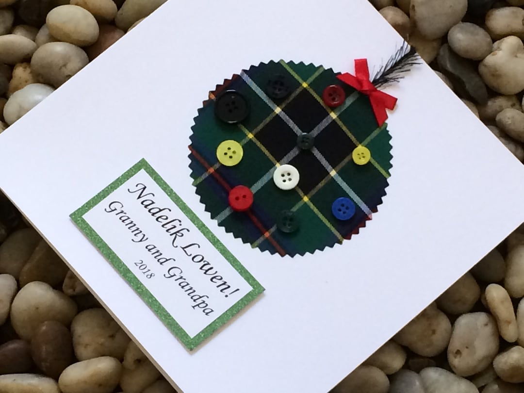 Personalised 'nadelik Lowen' Cornish Tartan Bauble Christmas Card ...