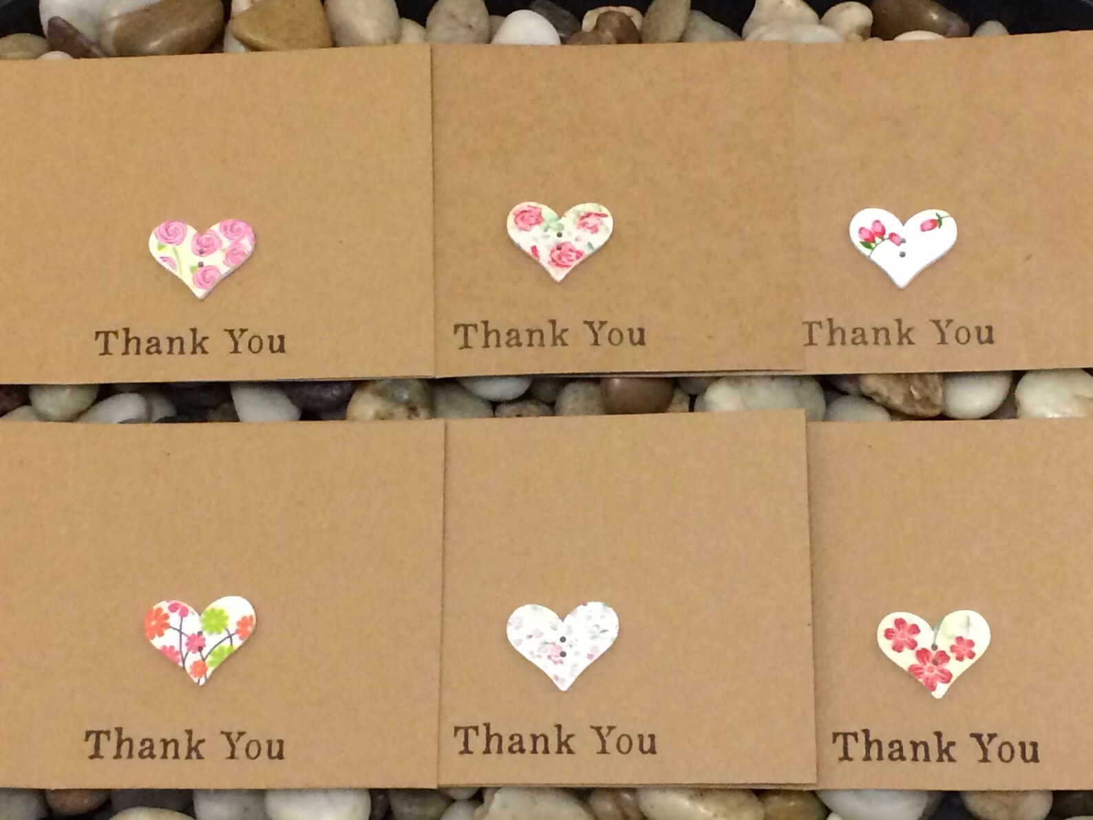 Pack of 6 Handmade Thank You Cards Heart Button Heart Thank - Etsy