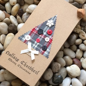 4 Pack Nollaig Chridheil Scottish Tartan Christmas Tree Cards, Rustic ...