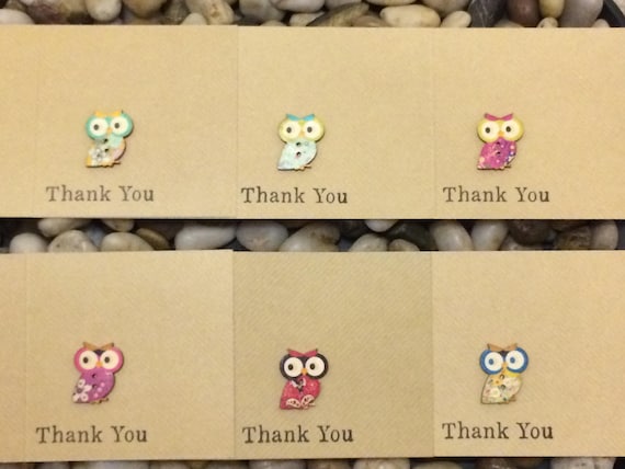 Pack of 6 Handmade Thank You Cards Owl Button Owl Thank You | Etsy