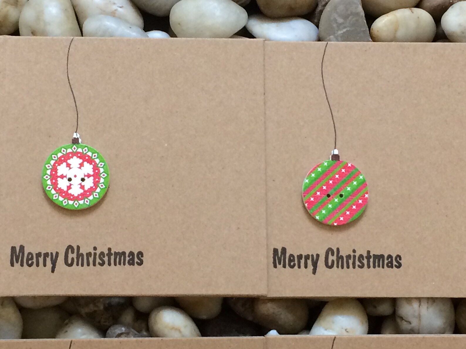 6 Pack Button Bauble Holiday Cards, Rustic Holiday Cards, 3d Cards ...