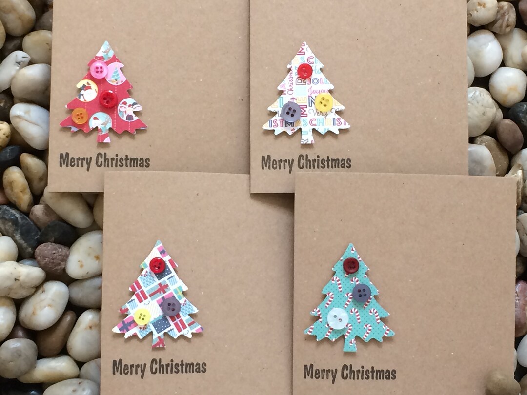 3d Rustic Christmas Tree Cards, Handstamped Christmas Card, Jolly ...