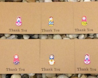 Pack of 6 Handmade Thank You Cards Japanese Doll Button | Etsy