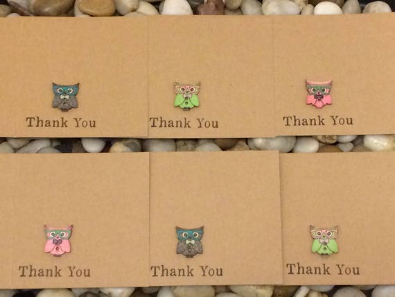 Pack of 6 Handmade Thank You Cards Owl Button Owl Thanks - Etsy