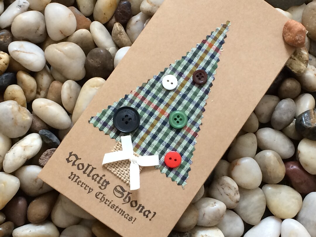 Handmade 'nollaig Shona' Irish Tartan Christmas Tree Card Set, Rustic ...