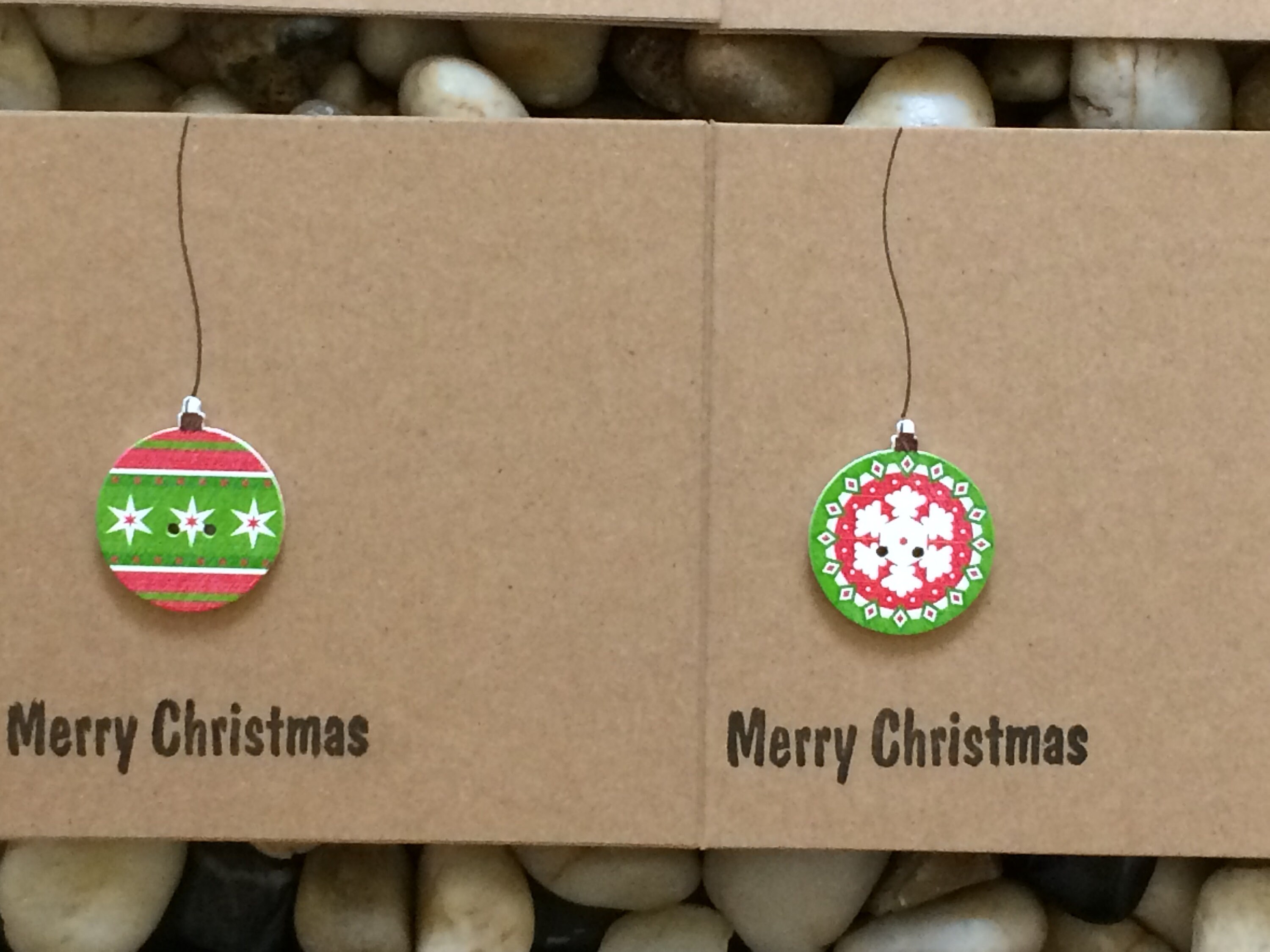 6 Pack Button Bauble Holiday Cards, Rustic Holiday Cards, 3d Cards ...