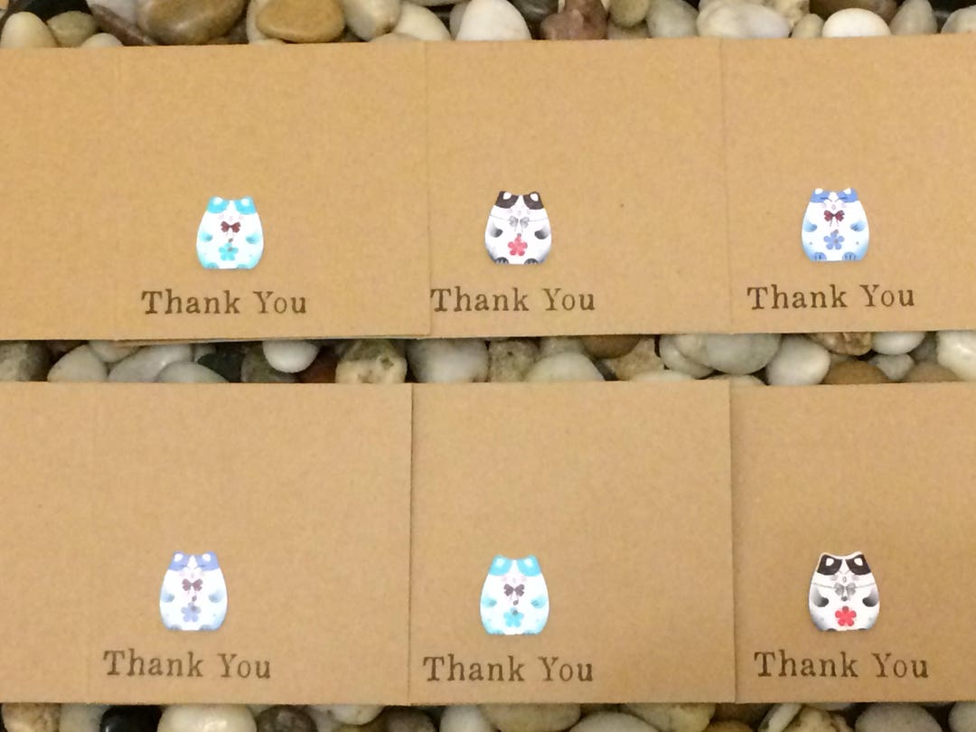 Pack of 6 Handmade Thank You Cards, Cat, Button Cat, Kitten, Button ...