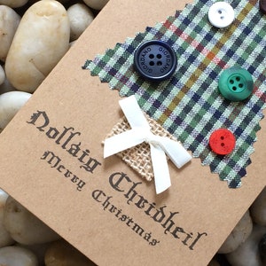 4 Pack 'nollaig Chridheil' Scottish Tartan Christmas Tree Cards, Rustic ...