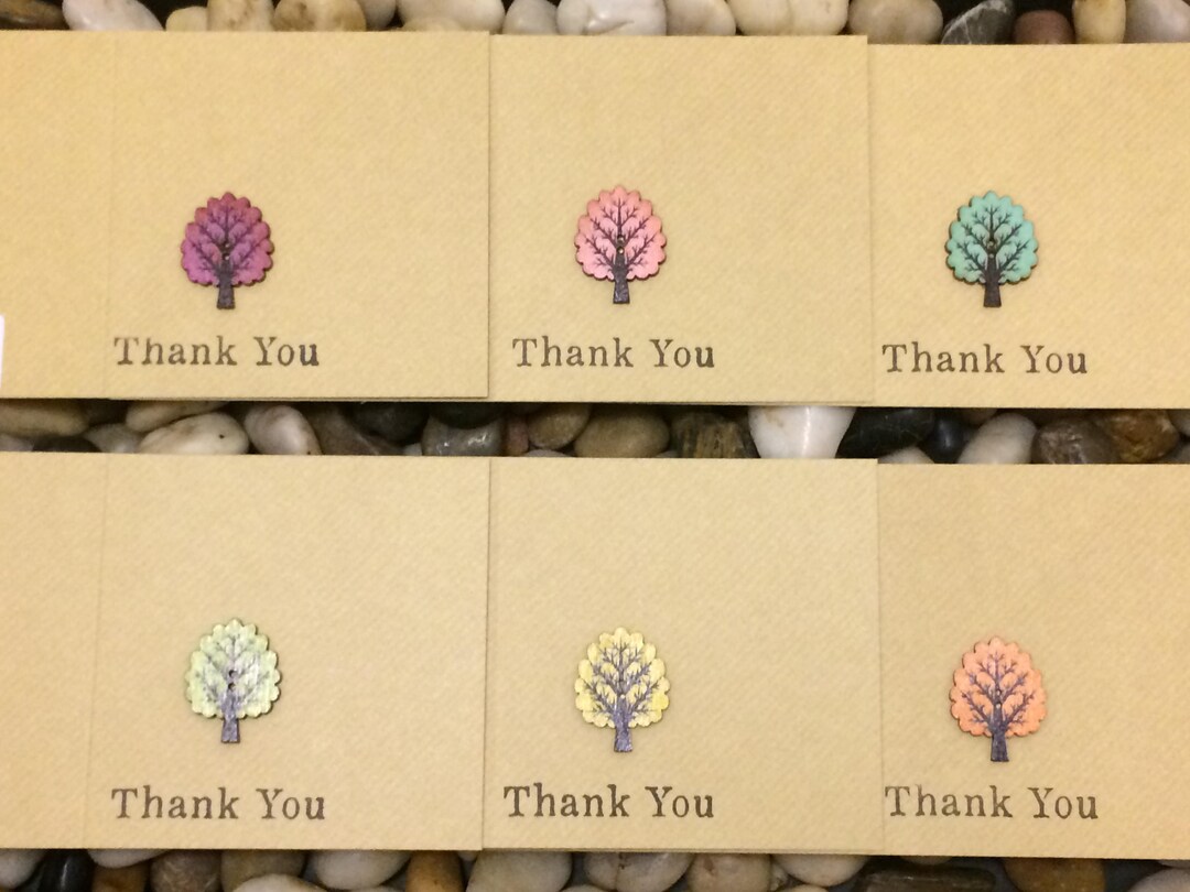 Handmade Thank You Cards Pack of 6, Tree, Button Tree, Thank You for My ...