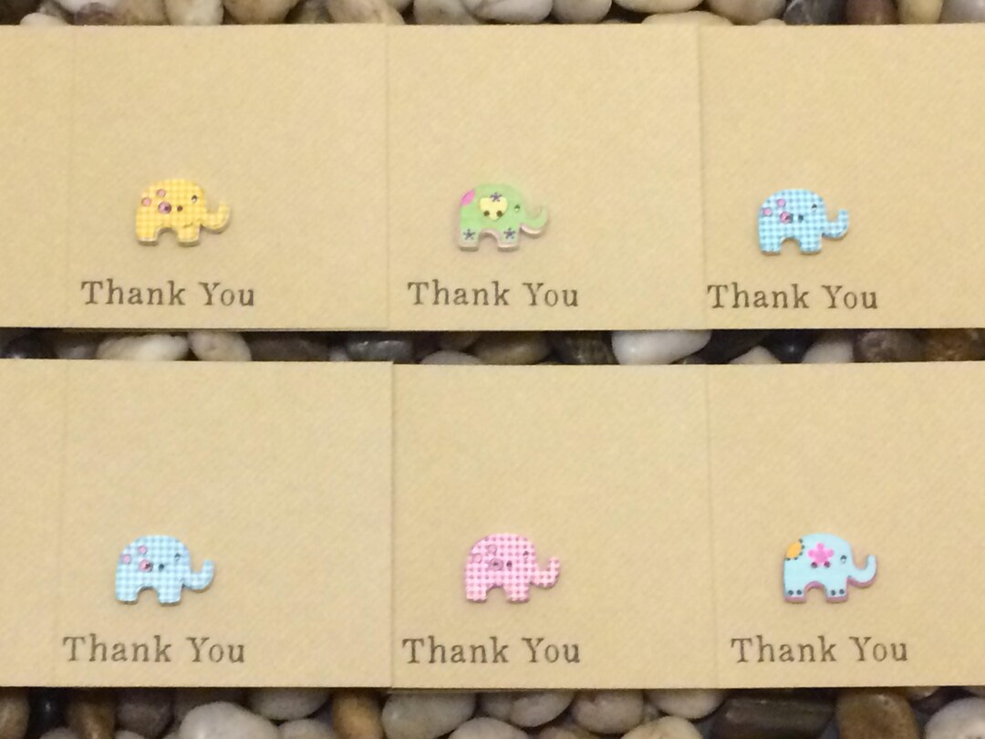 Pack of 6 Handmade Thank You Cards, Elephant, Button Elephant ...