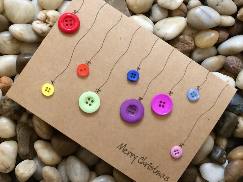 6 Pack Button Bauble Holiday Cards, Rustic Holiday Cards, 3d Cards ...