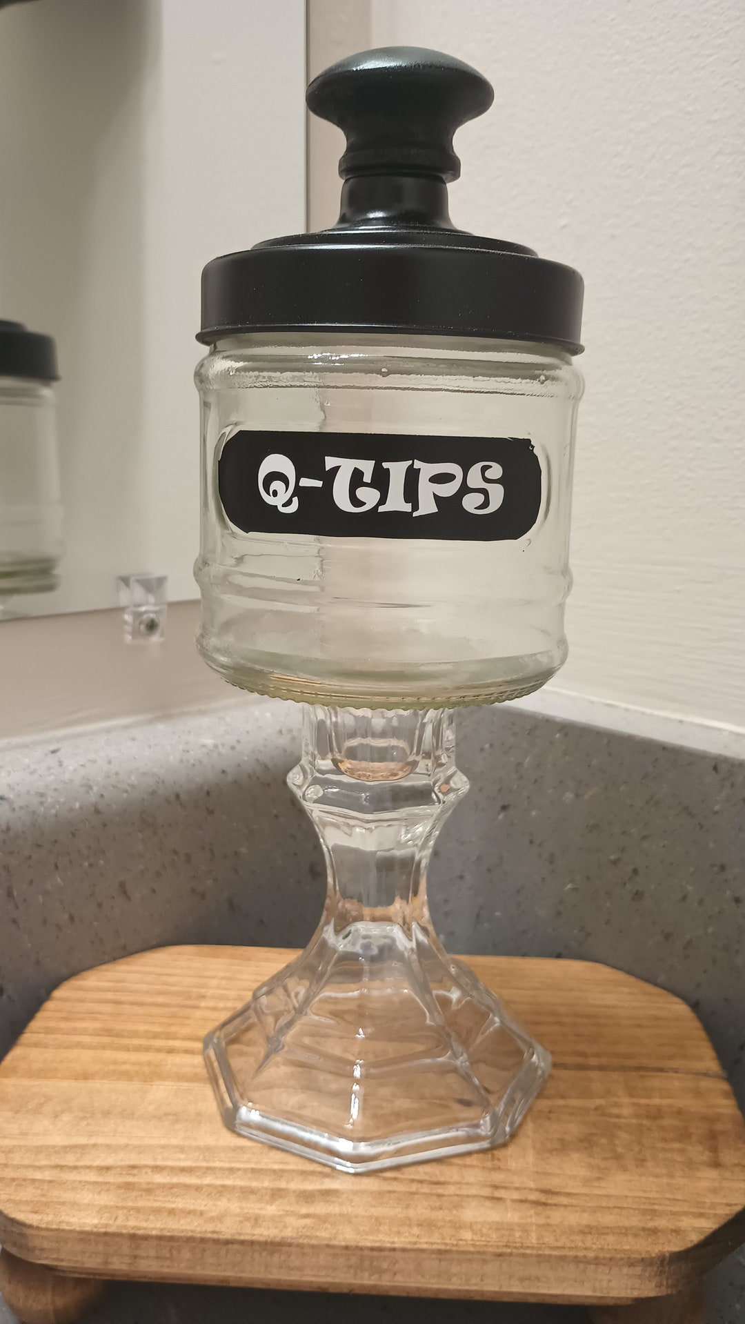 Glass Q-tip Cotton Swab Bathroom Holder With Lid and Knob - Etsy