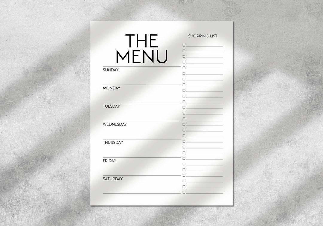 Undated Weekly Menu Planner Printable, Weekly Meal Planning, Weekly ...