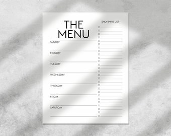 Undated Weekly Menu Planner Printable, Weekly Meal Planning, Minimal ...
