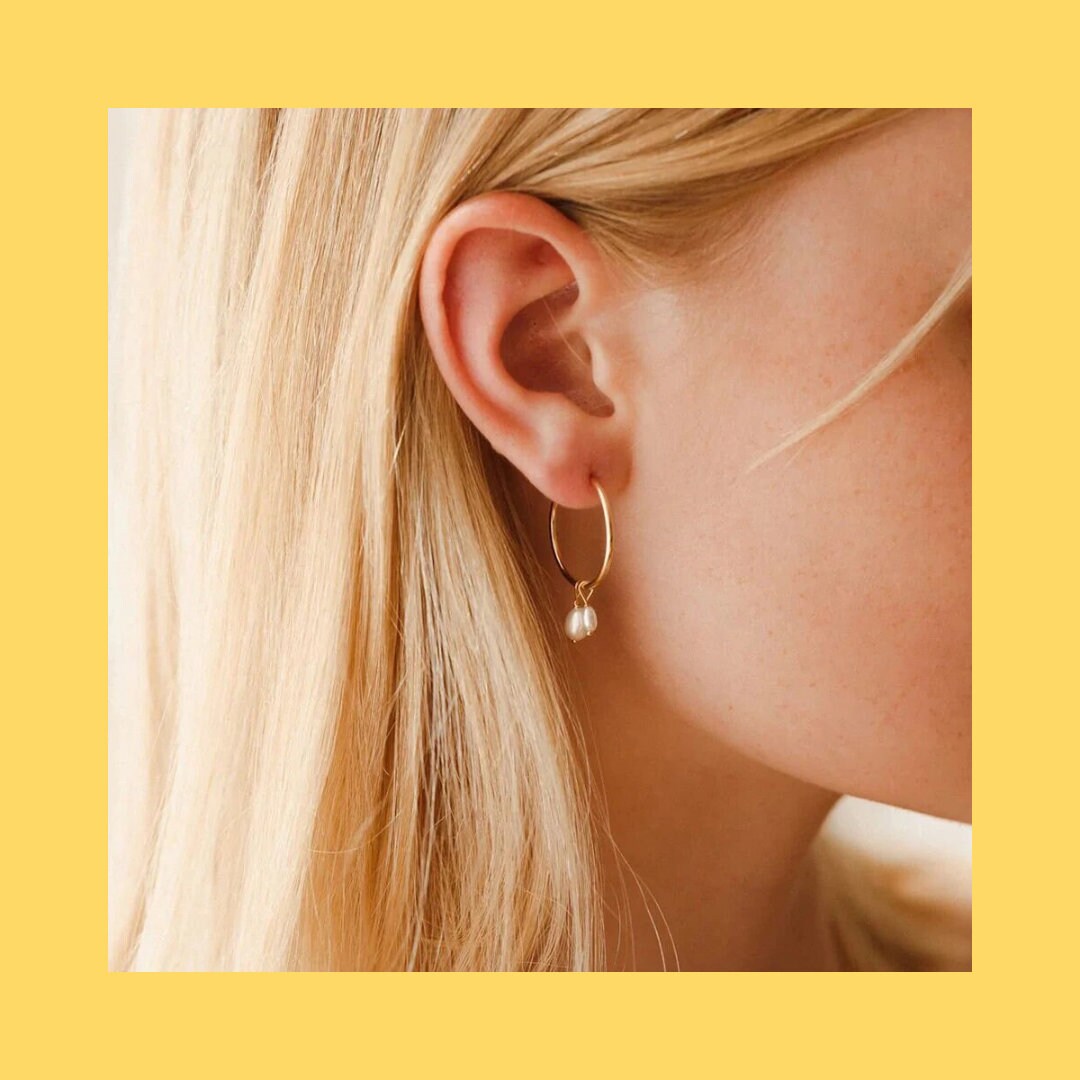 Creole Earring With Pearl, Earring With Freshwater Pearl, Earring With ...