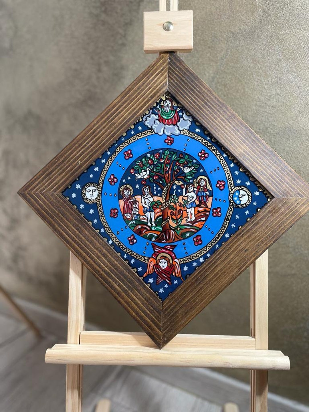 The Primordial Family, Adam and Eve in the Eden Garden. Romanian Icon ...