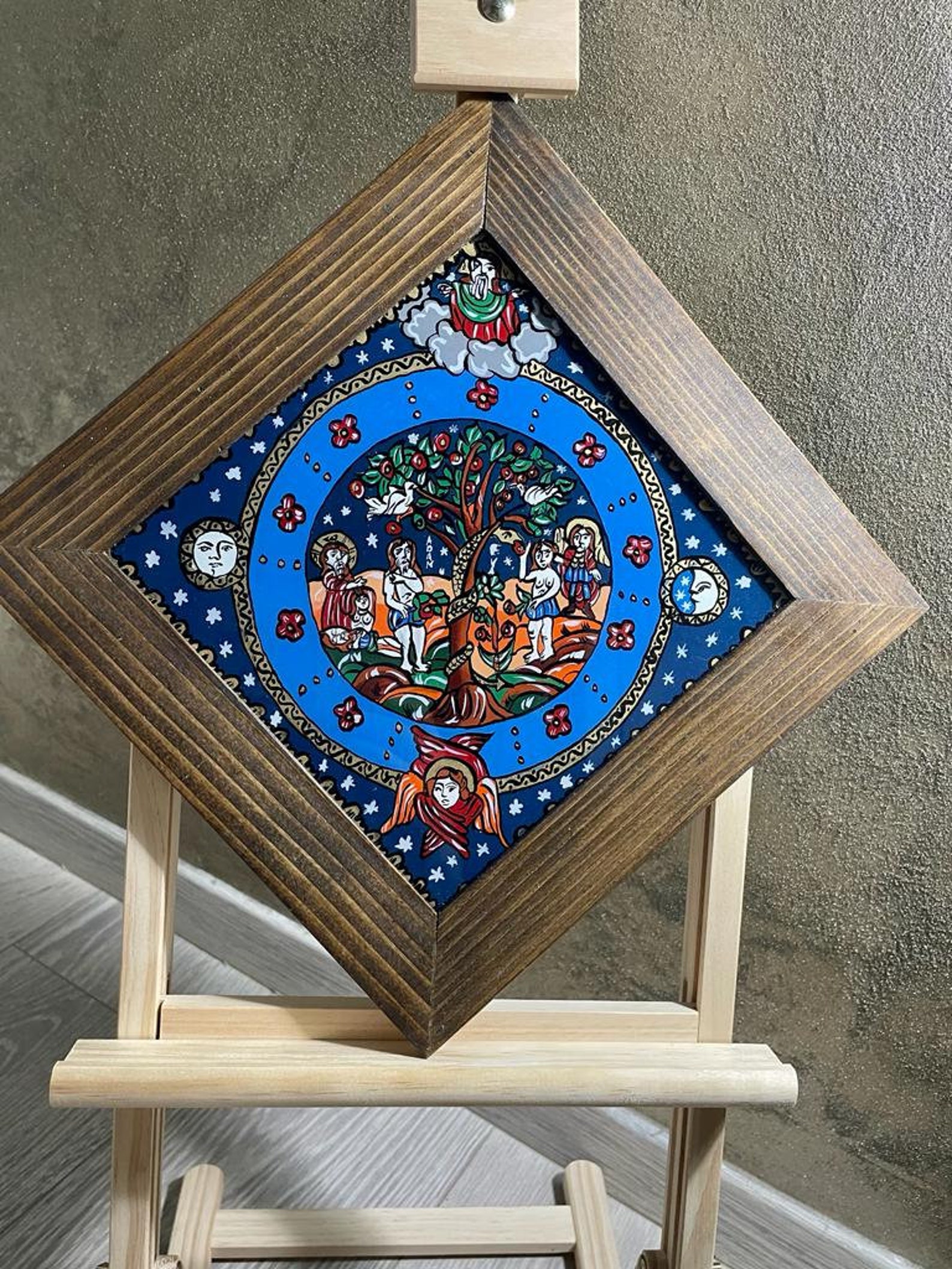 The Primordial Family, Adam and Eve in the Eden Garden. Romanian Icon ...