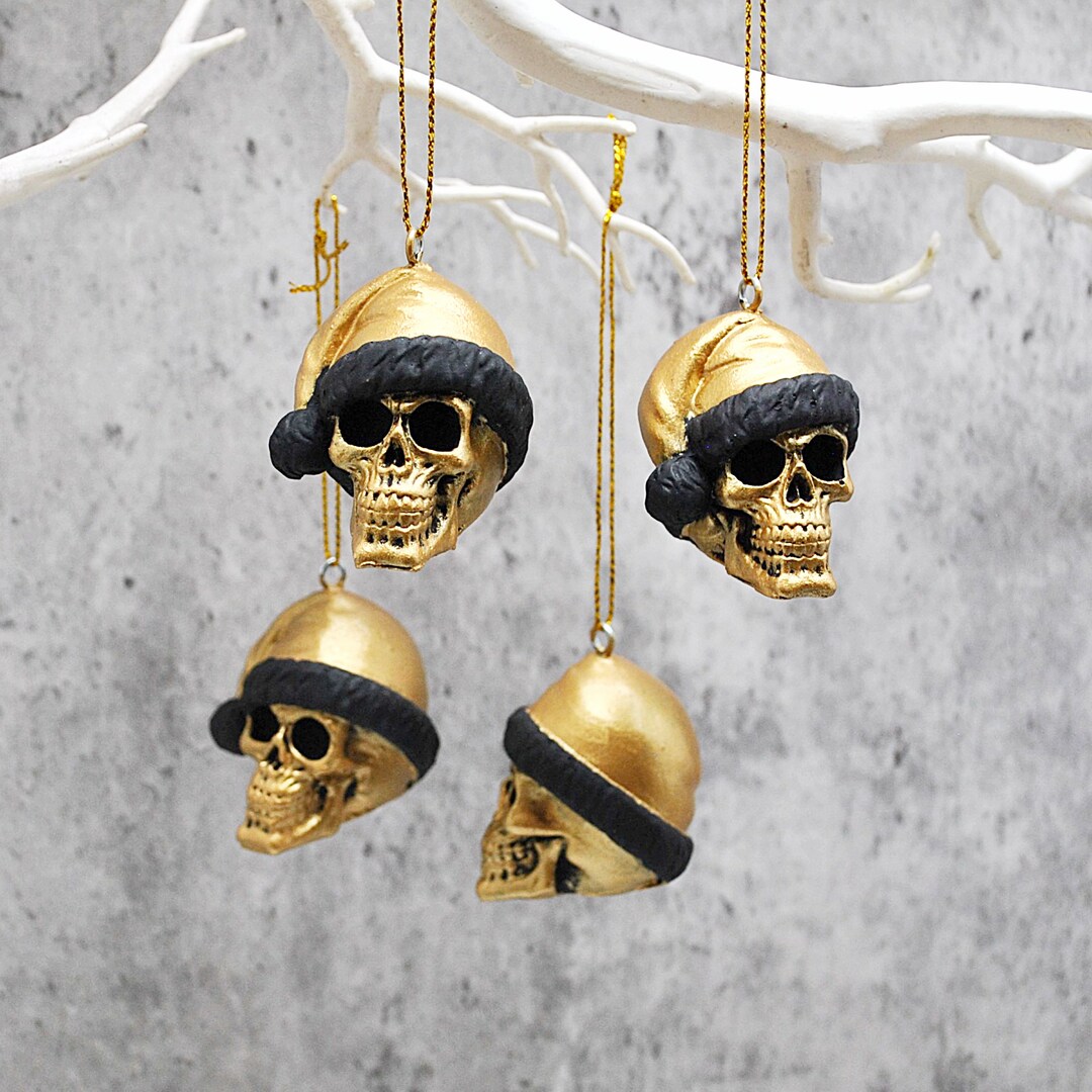 Gold Santa Skull Bauble, Santa Hat Skulls, Christmas Tree Skulls, Xmas ...